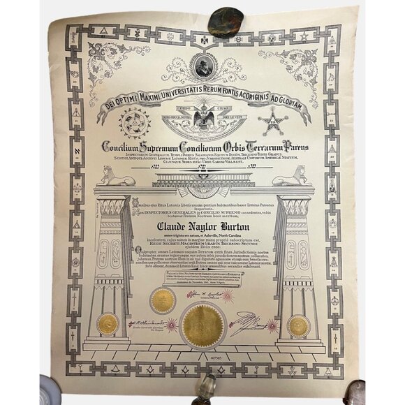 Other | Vintage 1943 Masonic Scottish Rite Certificate Albert Pike ...